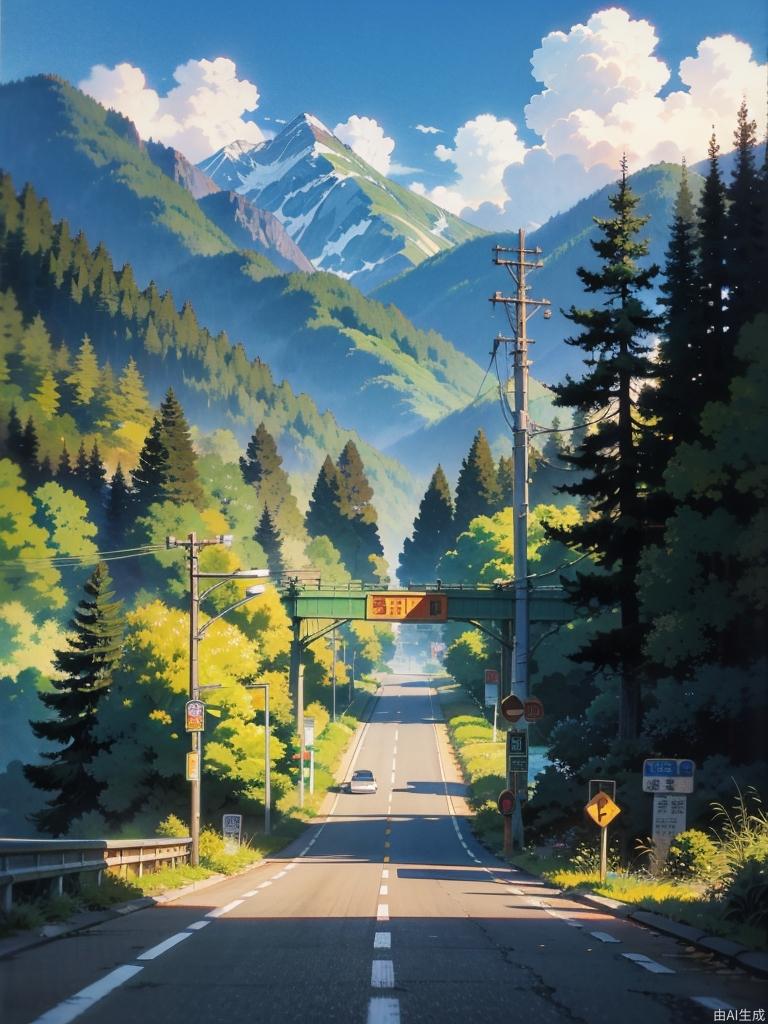 beautiful anime scenery of highway going to the hills in - Fine AI 创作平台