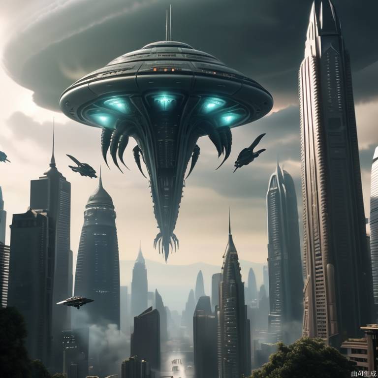 ((alien invasion)), colossal city size organic motherships descending ...
